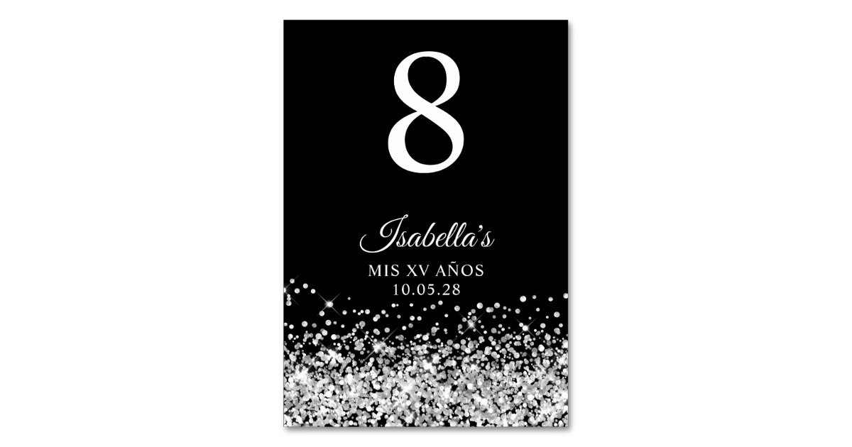 Silver Glitter Black Mis XV Anos Table Number | Zazzle