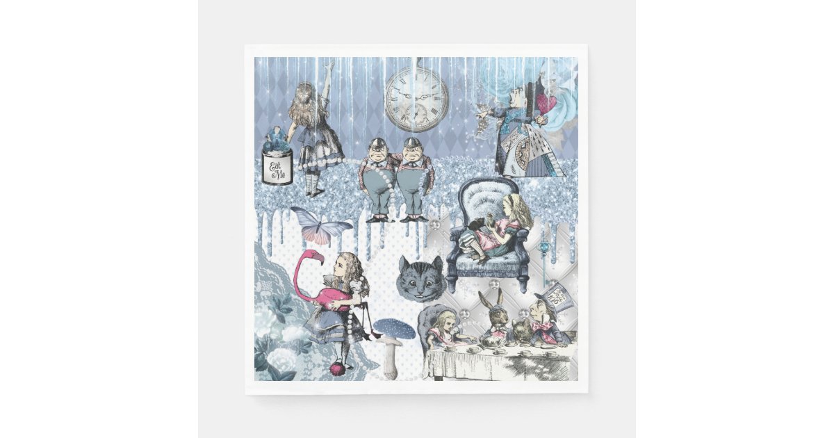 Silver Glitter Blue Ice Alice in Wonderland Napkins | Zazzle