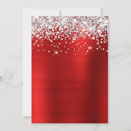 Silver Glitter Bright Red Foil 50 and Fabulous Invitation | Zazzle
