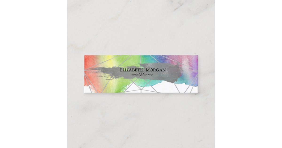 Silver Glitter Brush Stroke,Watercolor Splash Mini Business Card | Zazzle