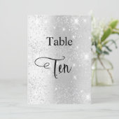 Silver glitter calligraphy table ten 10 card | Zazzle