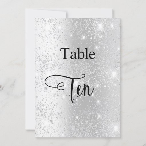Silver glitter calligraphy table ten 10 card | Zazzle