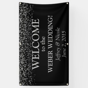 Silver Glitter Confetti Custom Wedding Banner | Zazzle
