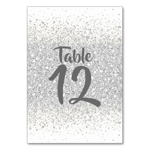 Silver Glitter Confetti on White Table Number | Zazzle