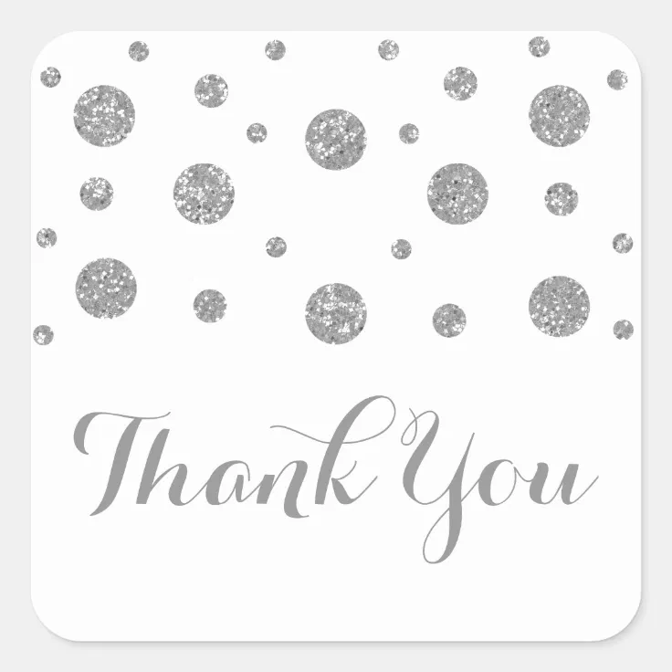Silver Glitter Confetti Wedding Thank You Stickers Zazzle