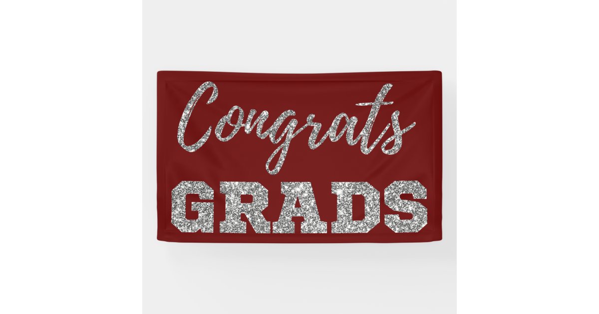 Silver Glitter Congrats Grads Banner | Zazzle