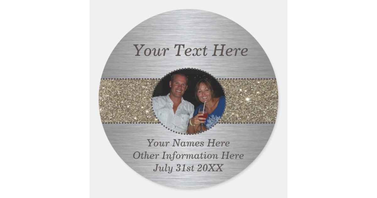 Silver & Glitter Custom Photo Sticker | Zazzle