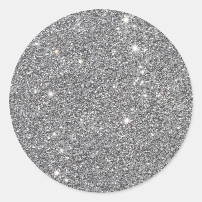 Silver Glitter Custom Trendy Classic Round Sticker | Zazzle