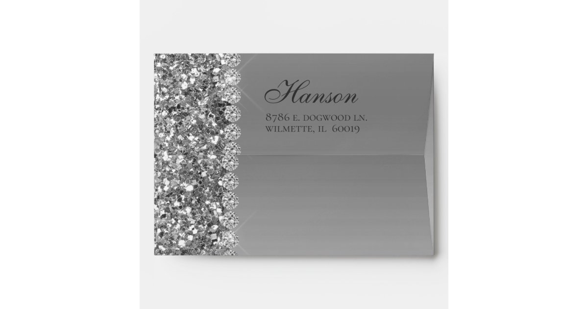 Silver Glitter Diamond Birthday Invitation Envelope | Zazzle