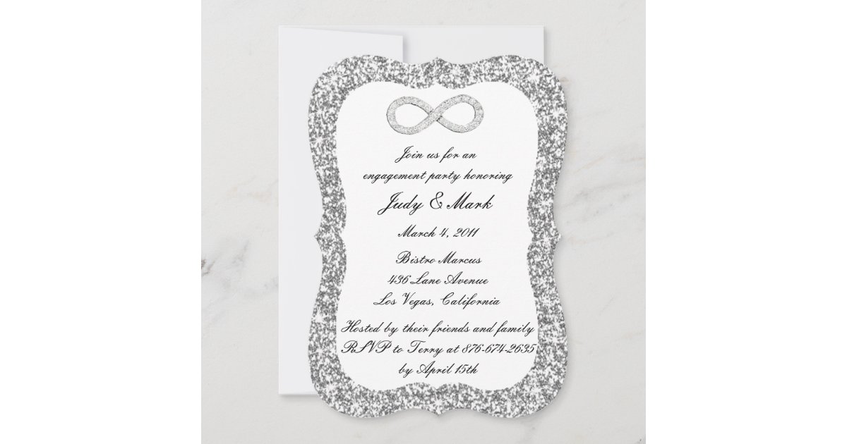 Silver Glitter Diamond Infinity Engagement Party Invitation | Zazzle