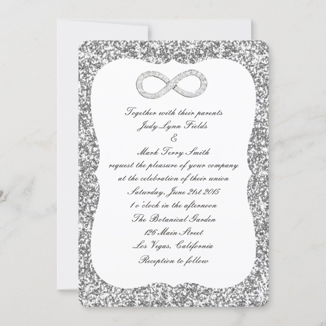 Silver Glitter Diamond Infinity Wedding Invitation | Zazzle