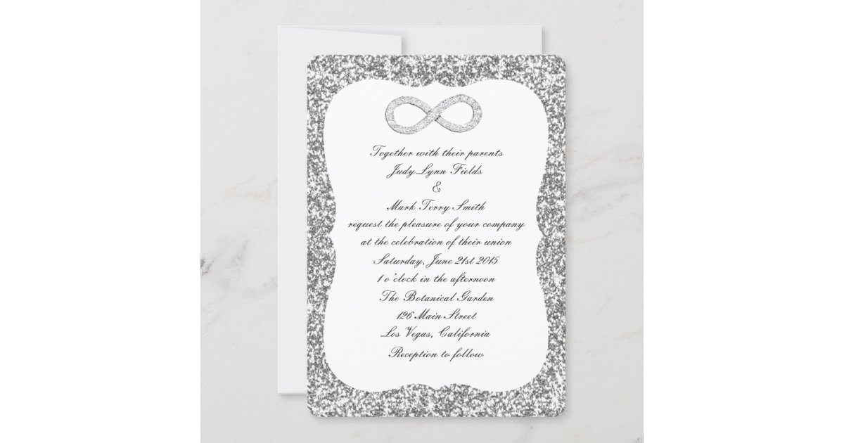 Silver Glitter Diamond Infinity Wedding Invitation | Zazzle
