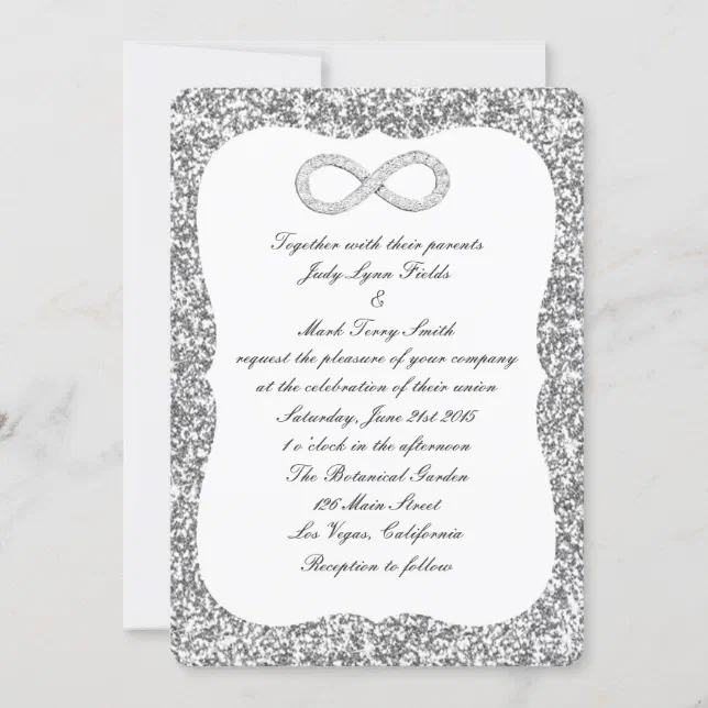 Silver Glitter Diamond Infinity Wedding Invitation | Zazzle