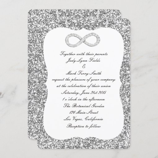 Silver Glitter Diamond Infinity Wedding Invitation | Zazzle