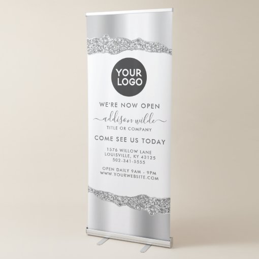 Silver Glitter Diamonds Glam Professional Business Retractable Banner ...
