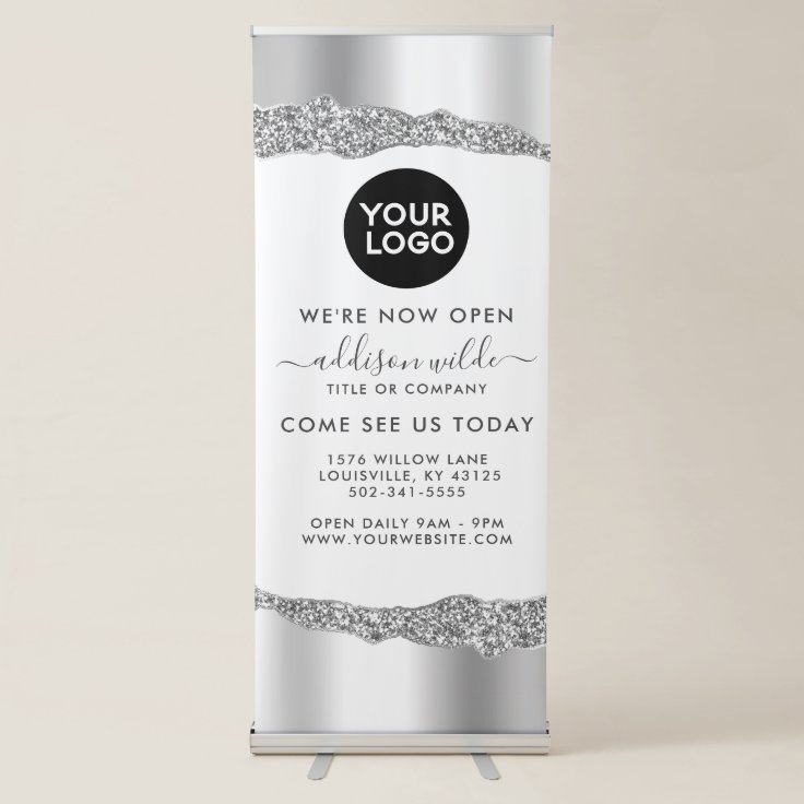 Silver Glitter Diamonds Glam Professional Business Retractable Banner ...