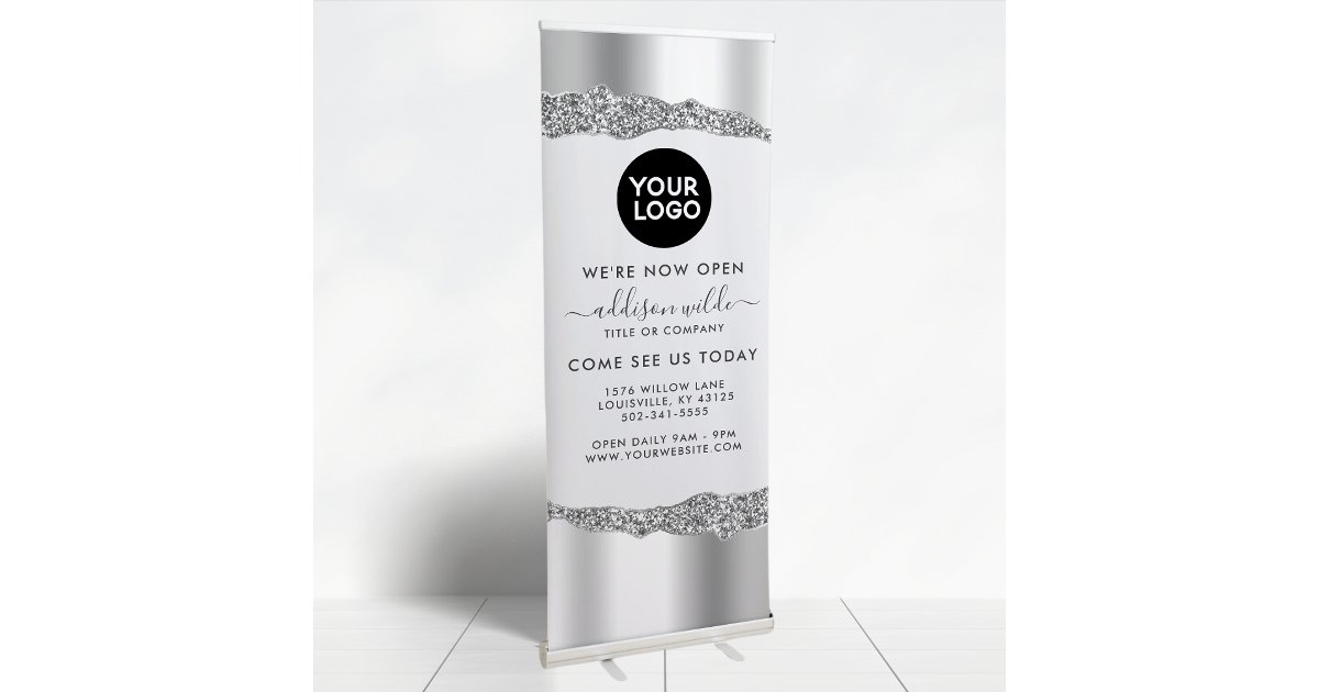 Silver Glitter Diamonds Glam Professional Business Retractable Banner ...