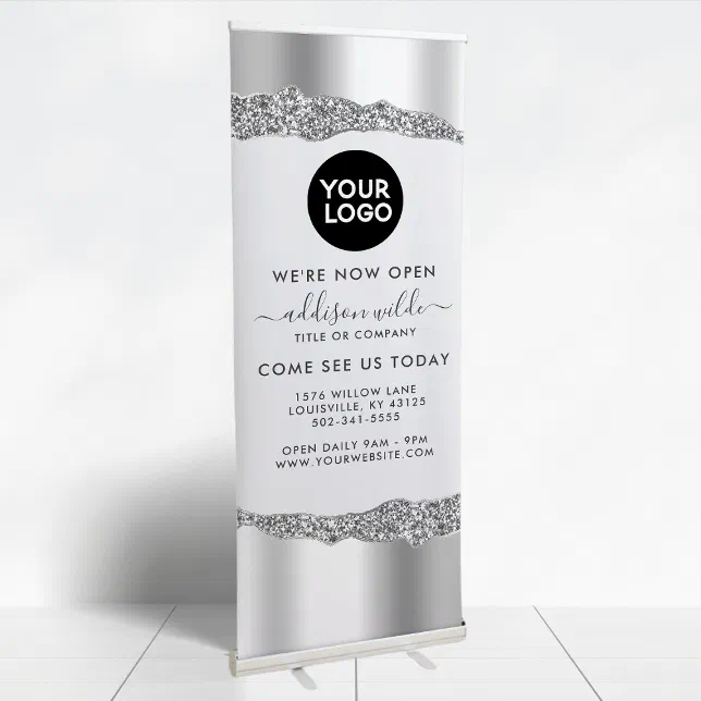 Silver Glitter Diamonds Glam Professional Business Retractable Banner ...