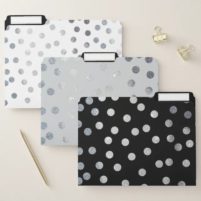 Silver Glitter Dots White Gray Black Folder Set | Zazzle