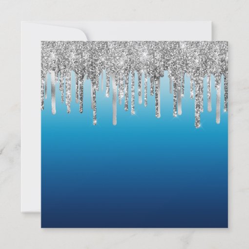 Silver Glitter Drip Sky Ocean Blue Ombre Birthday Invitation | Zazzle