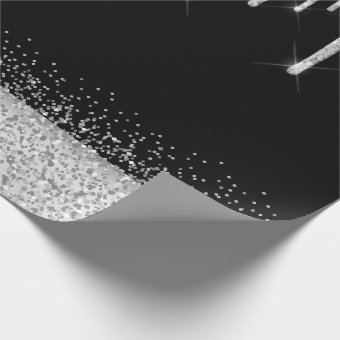 Silver glitter drips black sparkle wrapping paper | Zazzle