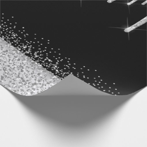 Silver glitter drips black sparkle wrapping paper | Zazzle