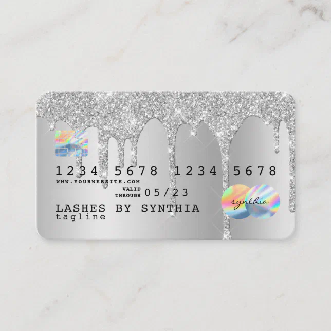 Silver glitter drips Credit Card gold hologram | Zazzle