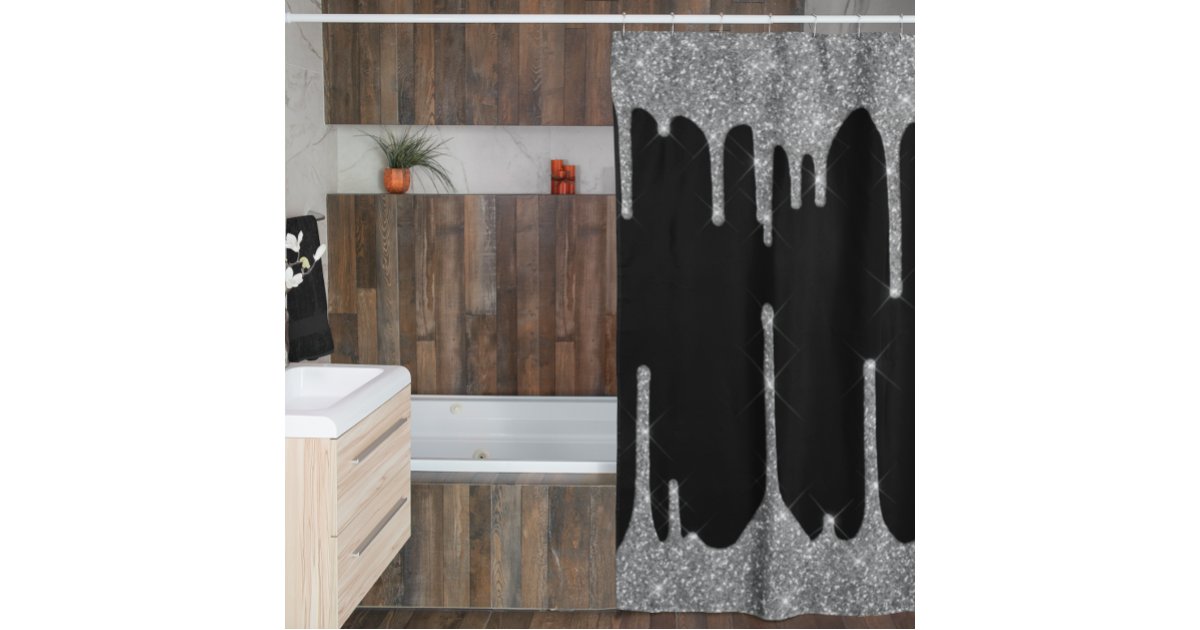 Silver Glitter Drips Glam Sparkle Customize Shower Curtain | Zazzle