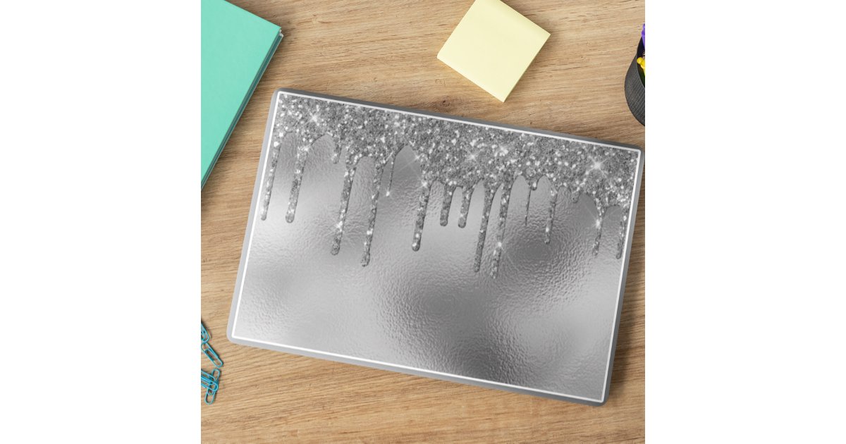 Silver Glitter Drips Metal Look HP Laptop Skin | Zazzle