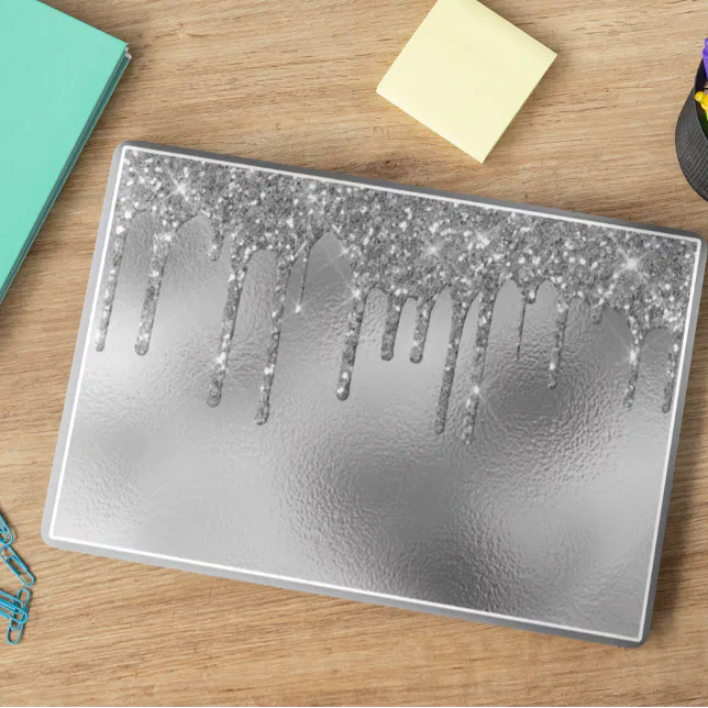 Silver Glitter Drips Metal Look HP Laptop Skin | Zazzle