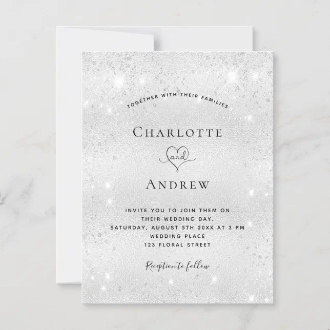 Silver glitter dust magnet wedding invitation | Zazzle