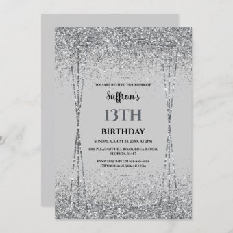 Silver Glitter Effect Birthday Party Invitation | Zazzle