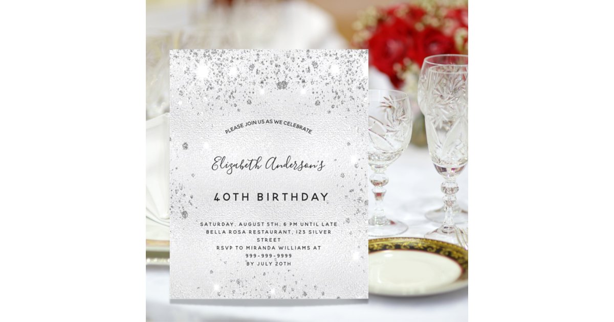 Silver glitter elegant budget birthday invitation | Zazzle