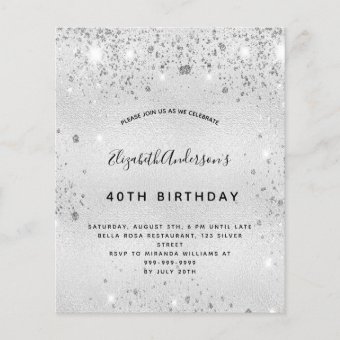 Silver glitter elegant budget birthday invitation | Zazzle