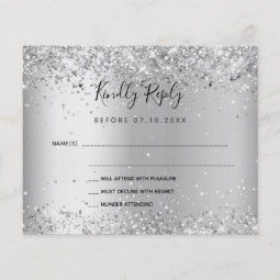 Silver glitter elegant budget wedding RSVP Flyer | Zazzle