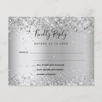 Silver glitter elegant budget wedding RSVP Flyer | Zazzle
