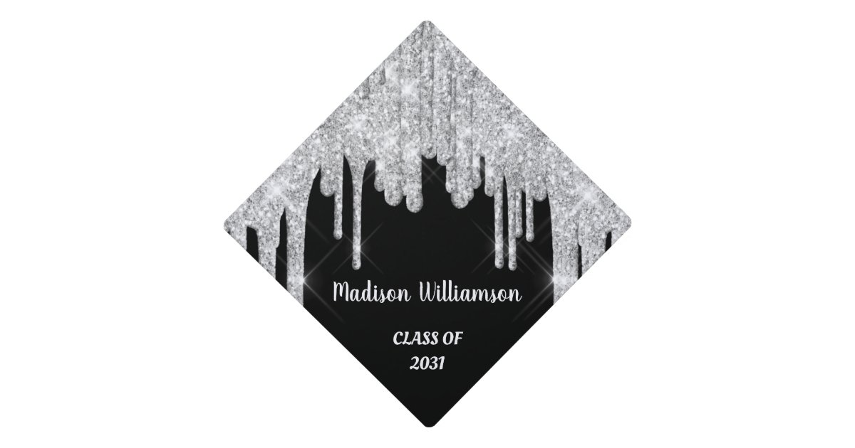 Silver glitter elegant chic typography graduate graduation cap topper ...