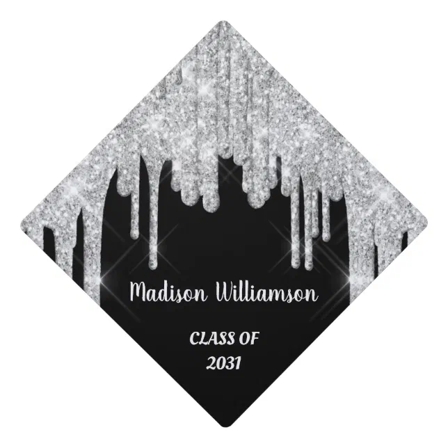 Silver glitter elegant chic typography graduate graduation cap topper ...