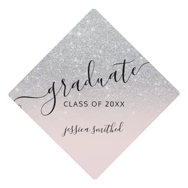 Silver glitter elegant chic typography graduate graduation cap topper ...