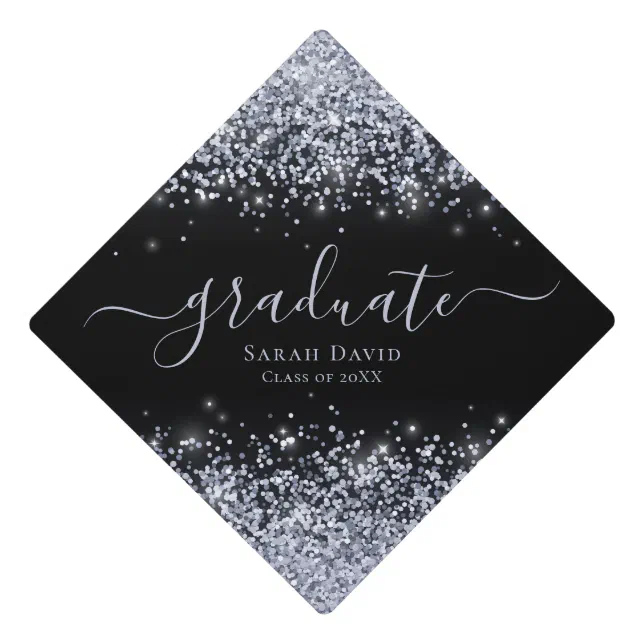 Silver Glitter Elegant Chic Typography Graduation Cap Topper | Zazzle