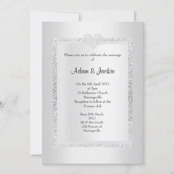Silver Glitter ELEGANT CLASSY WEDDING Invitation | Zazzle