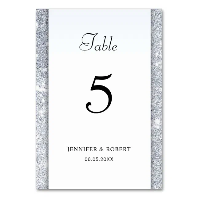 Silver Glitter Elegant Hand Script Modern Template Table Number | Zazzle
