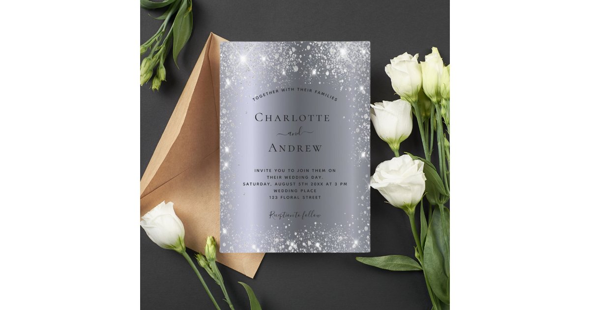 Silver glitter elegant wedding invitation | Zazzle
