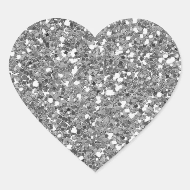 Silver Glitter (Faux) Heart Sticker | Zazzle