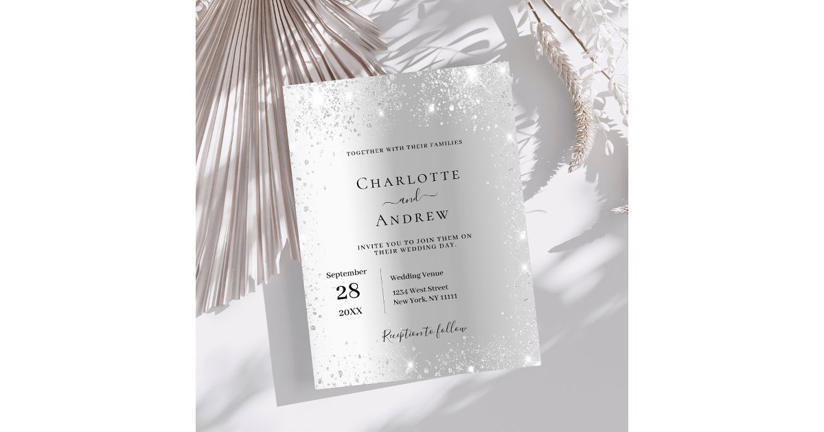 Silver glitter formal wedding invitation | Zazzle