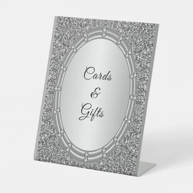Silver Glitter Frame Cards & Gifts Tabletop Signs | Zazzle