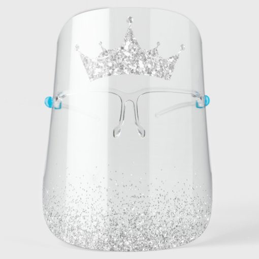 Silver Glitter Girly Princess Crown Face Shield | Zazzle