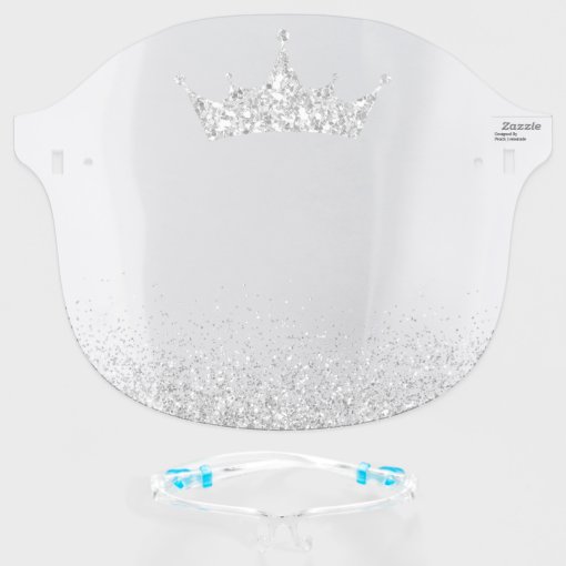 Silver Glitter Girly Princess Crown Face Shield | Zazzle