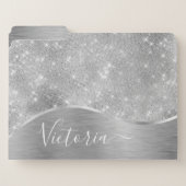 Silver Glitter Glam Bling Personalized Metallic File Folder | Zazzle