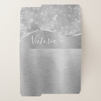 Silver Glitter Glam Bling Personalized Metallic File Folder | Zazzle